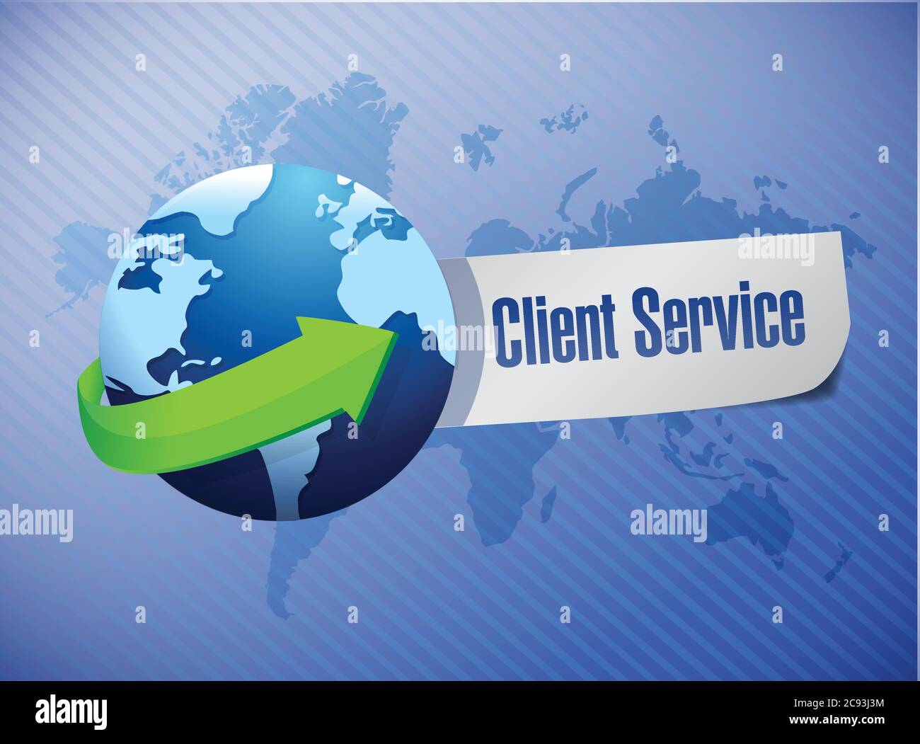 Globe client service sign illustration design over a world map ...