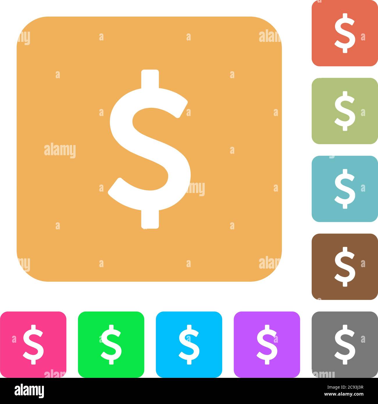Dollar sign flat icons on rounded square vivid color backgrounds Stock ...