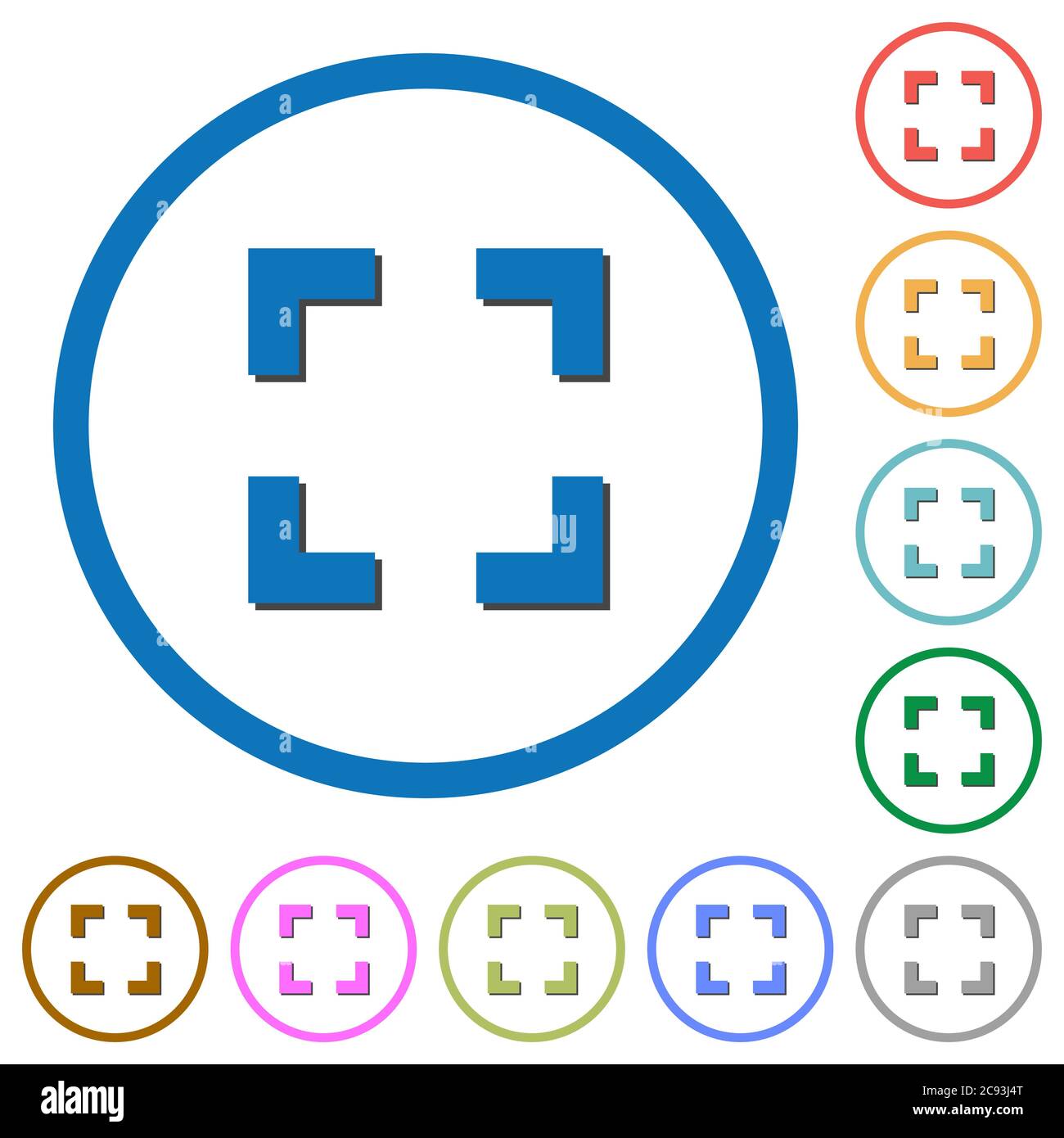 Selector tool flat color vector icons with shadows in round outlines on ...