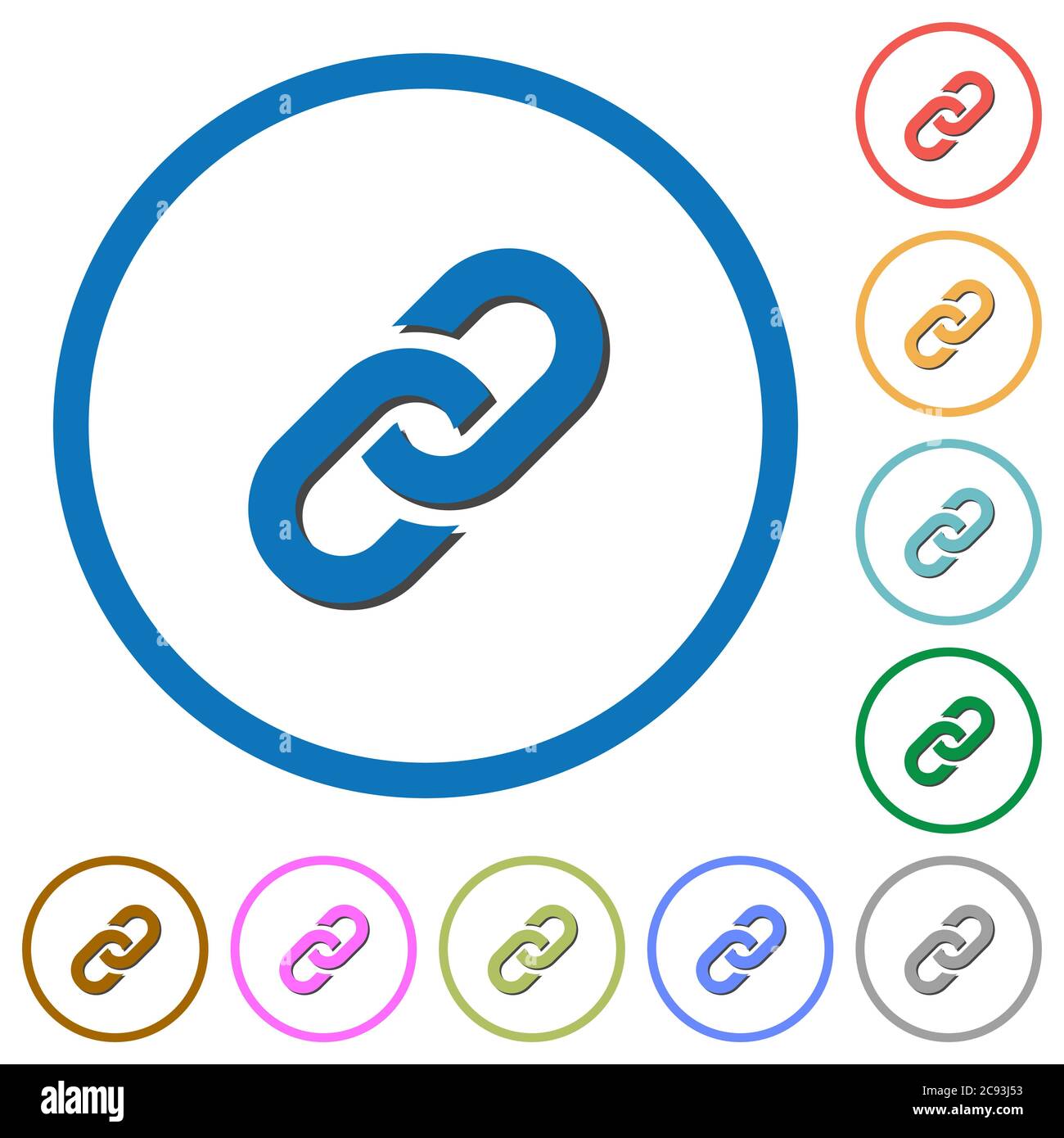 Link flat color vector icons with shadows in round outlines on white ...