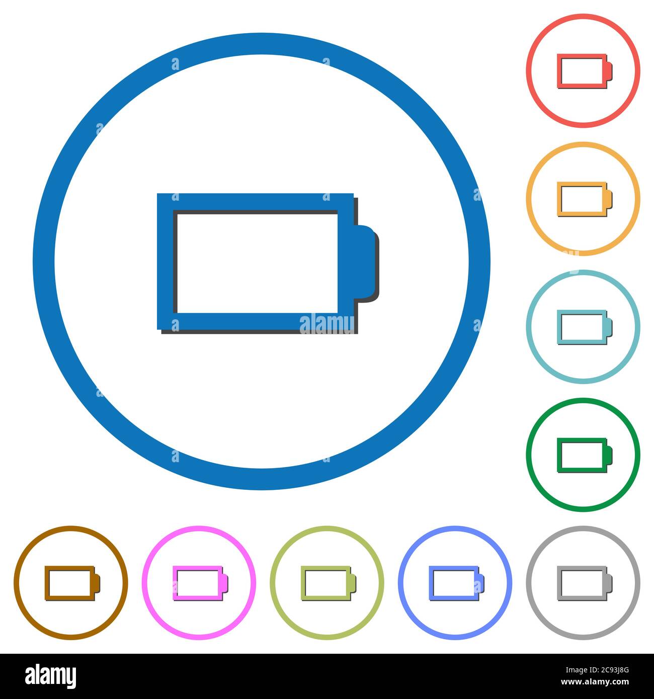 Empty battery without load units flat color vector icons with shadows ...
