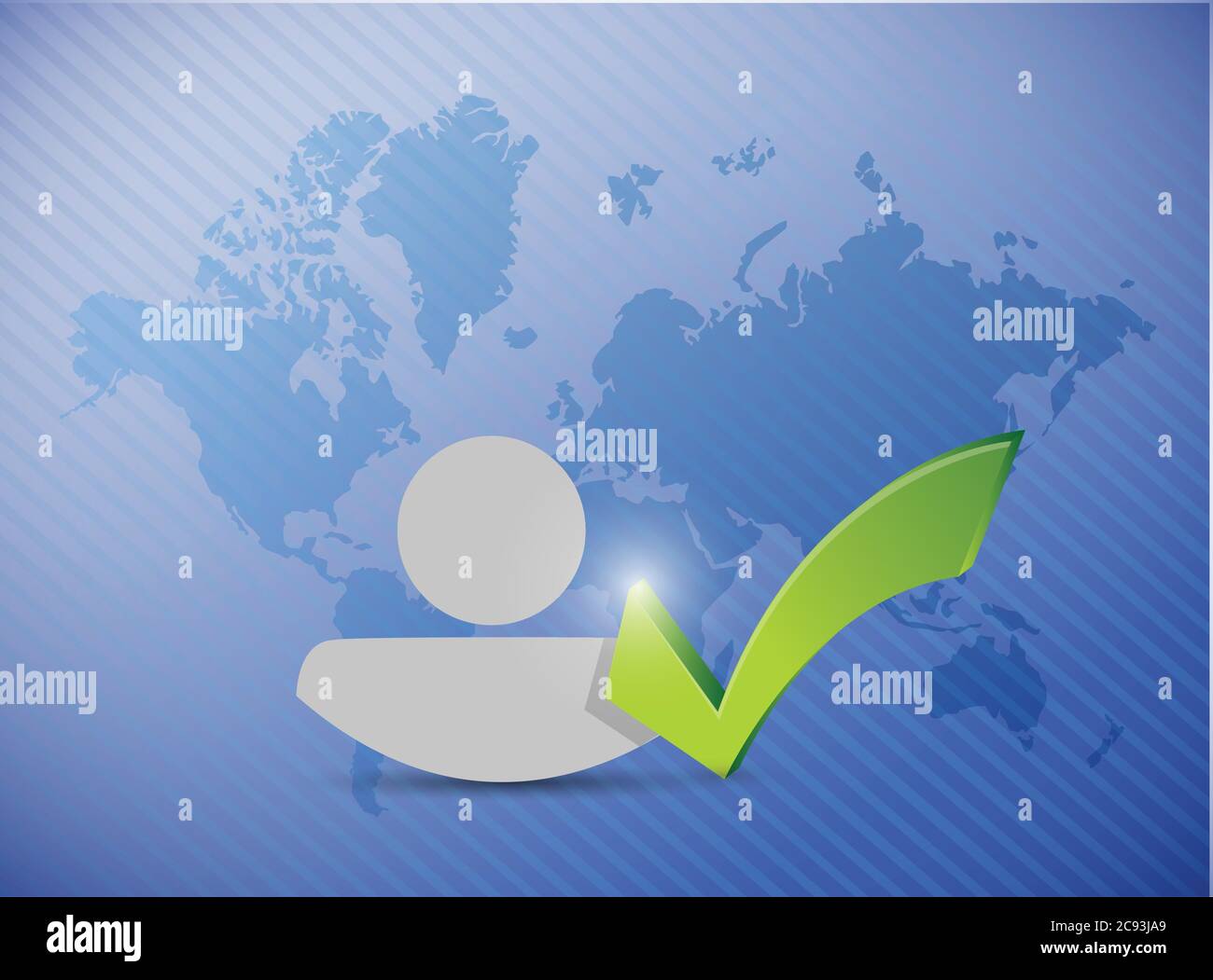 World map avatar check mark illustration design over a blue background ...