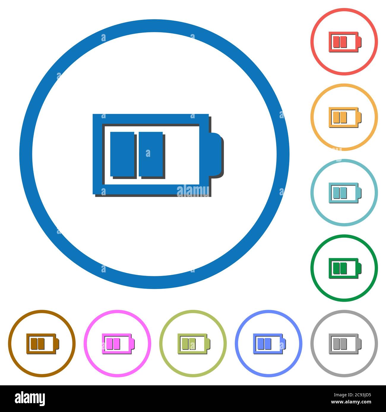 Half battery with two load units flat color vector icons with shadows ...