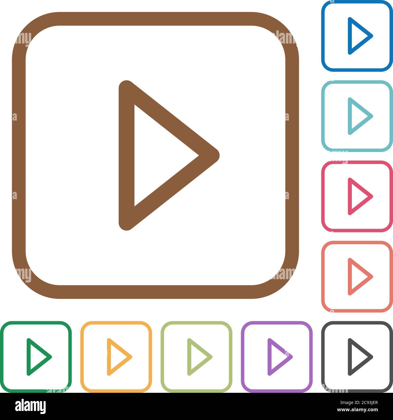 Media play simple icons in color rounded square frames on white ...