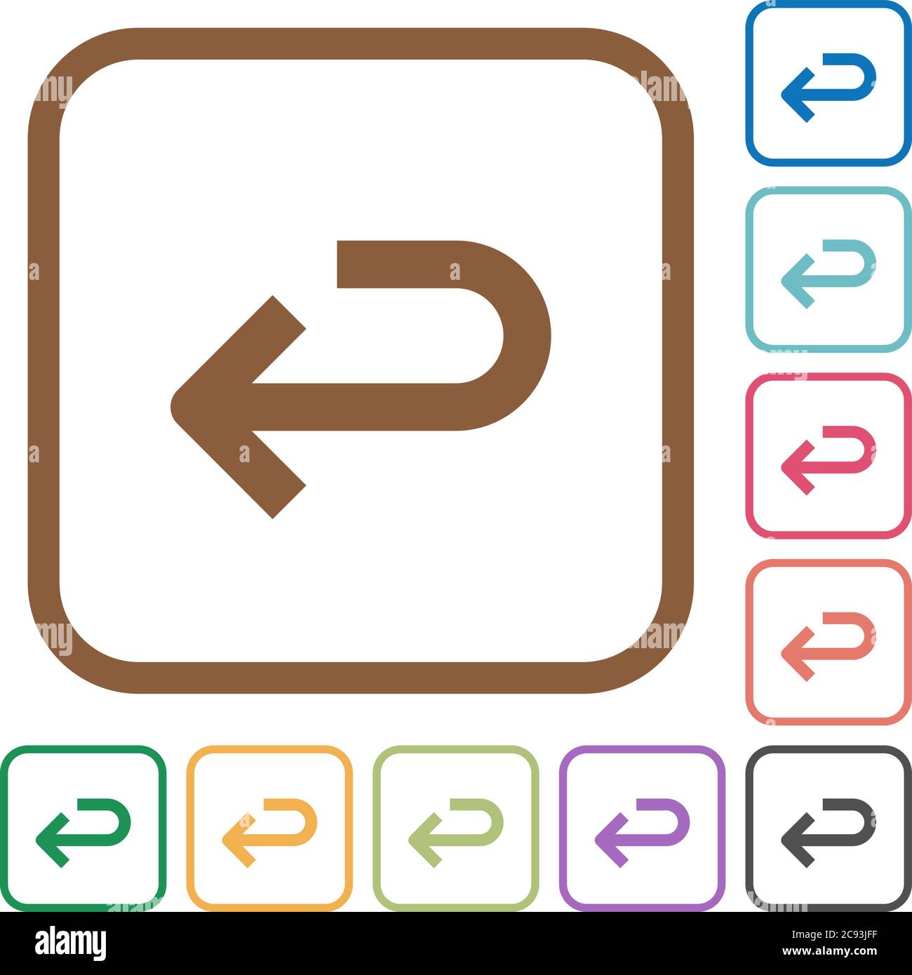 Back arrow simple icons in color rounded square frames on white ...