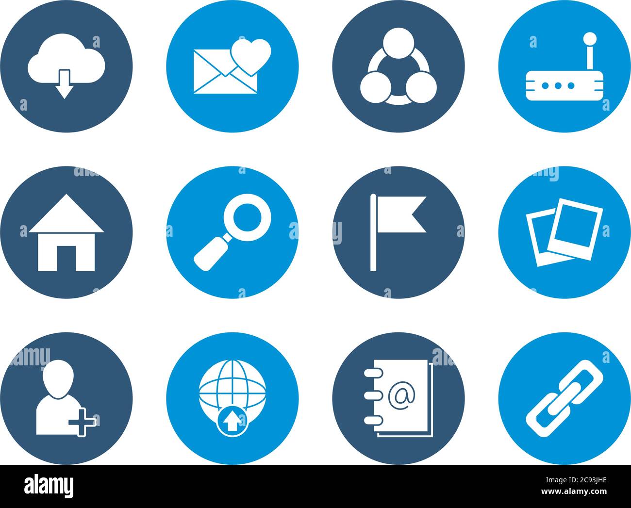 link symbol and social media icon set over white background, block ...