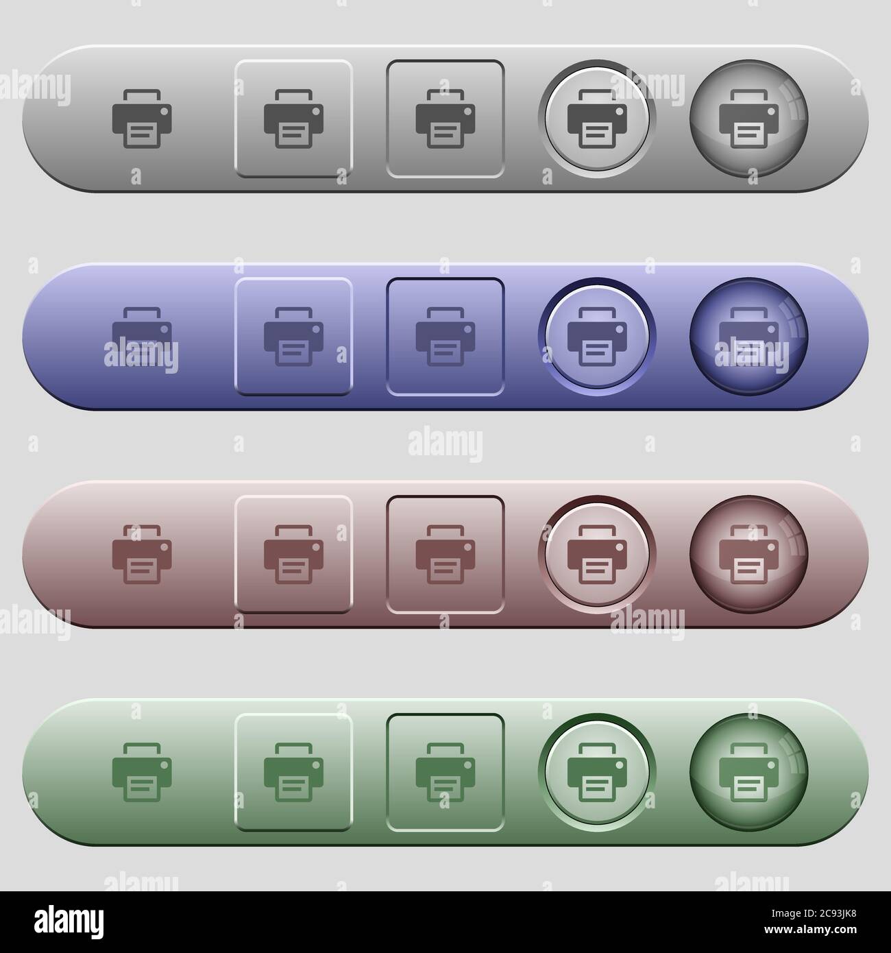 Printer icons on rounded horizontal menu bars in different colors and ...