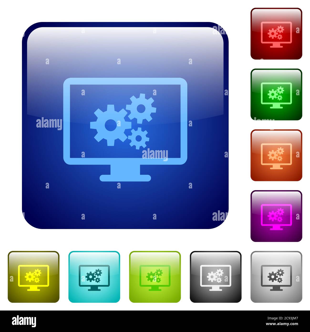 Screen settings icons in rounded square color glossy button set Stock ...