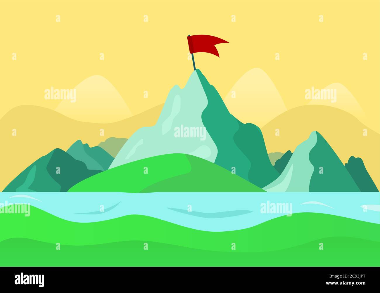 Beautiful summer mountain landscape. The river valley flows along the ...