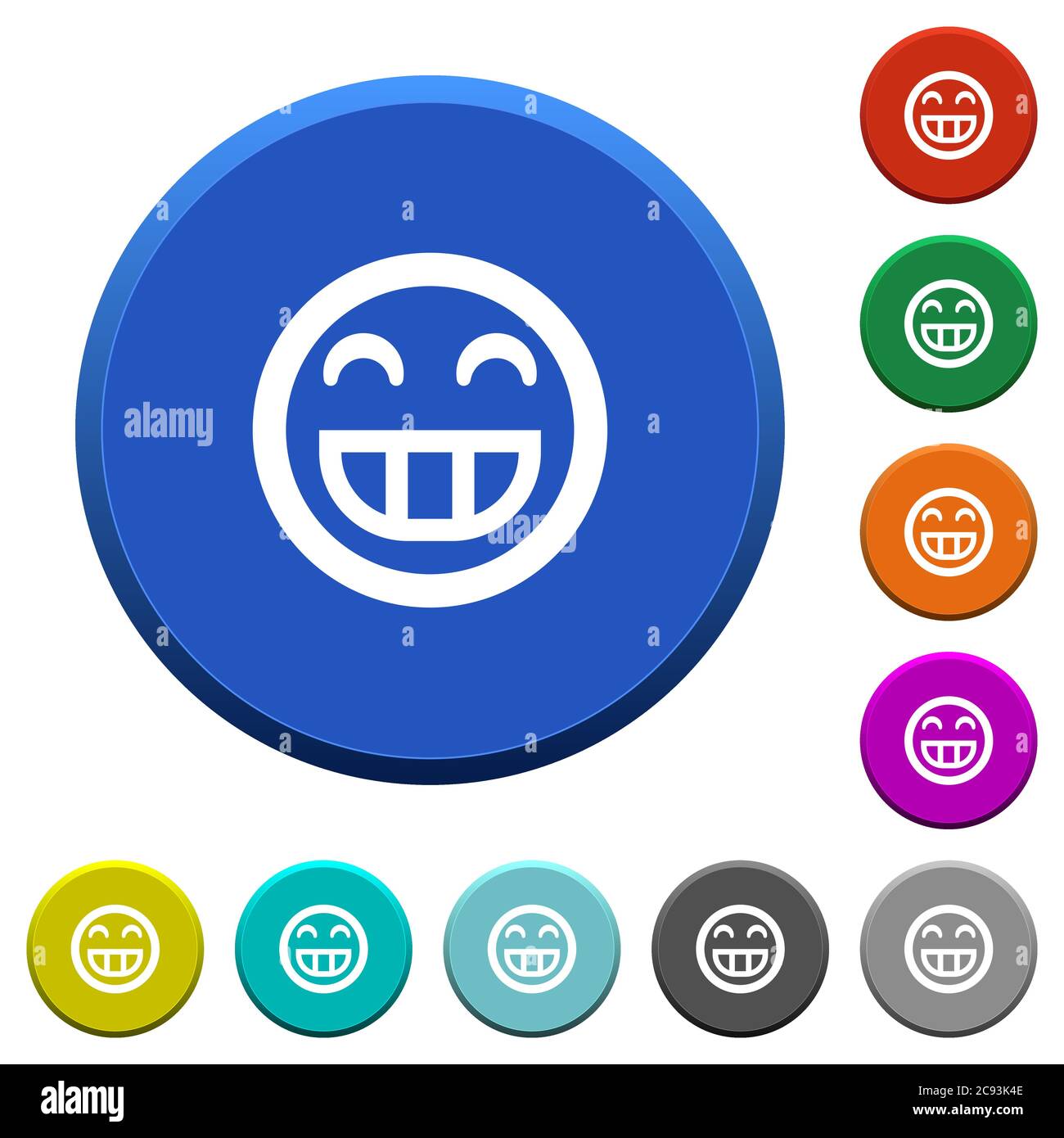 Laughing emoticon round color beveled buttons with smooth surfaces and ...