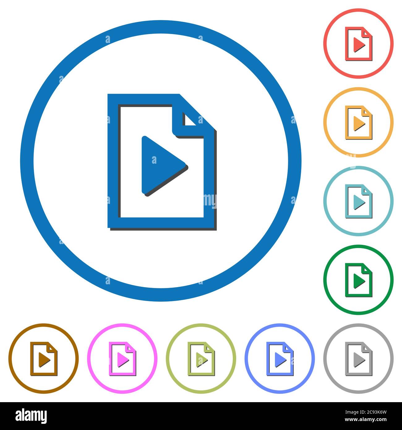 Playlist flat color vector icons with shadows in round outlines on ...