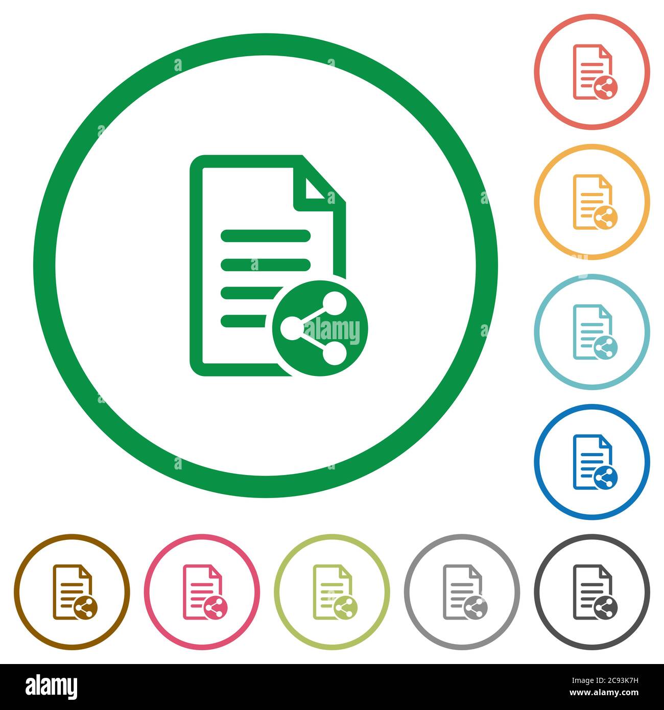 Share document flat color icons in round outlines on white background ...