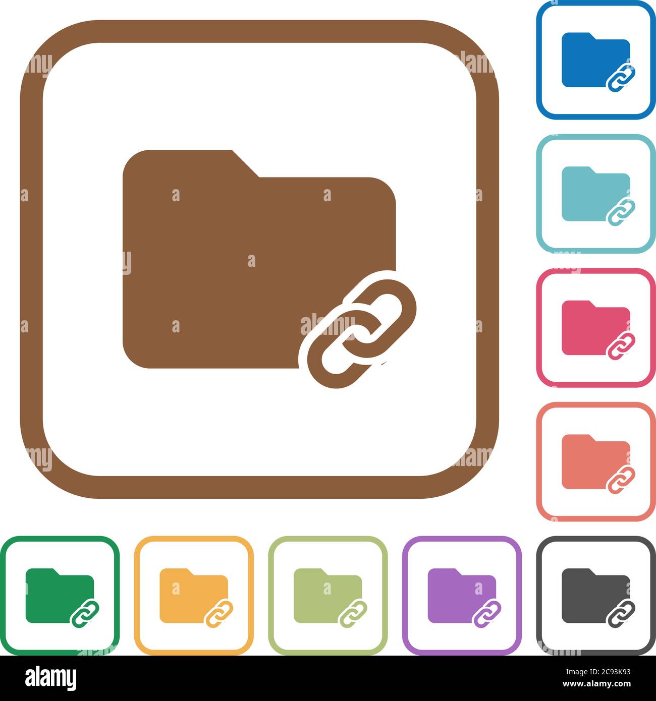 Folder link simple icons in color rounded square frames on white ...