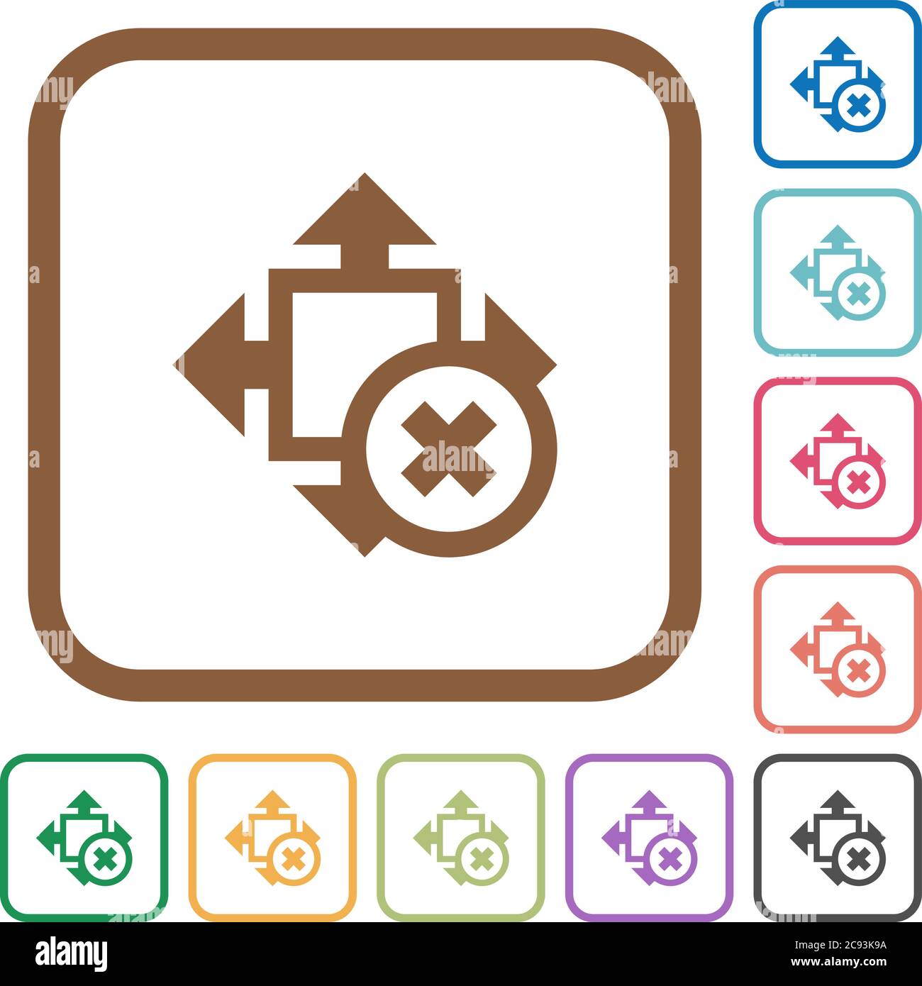Cancel size simple icons in color rounded square frames on white ...