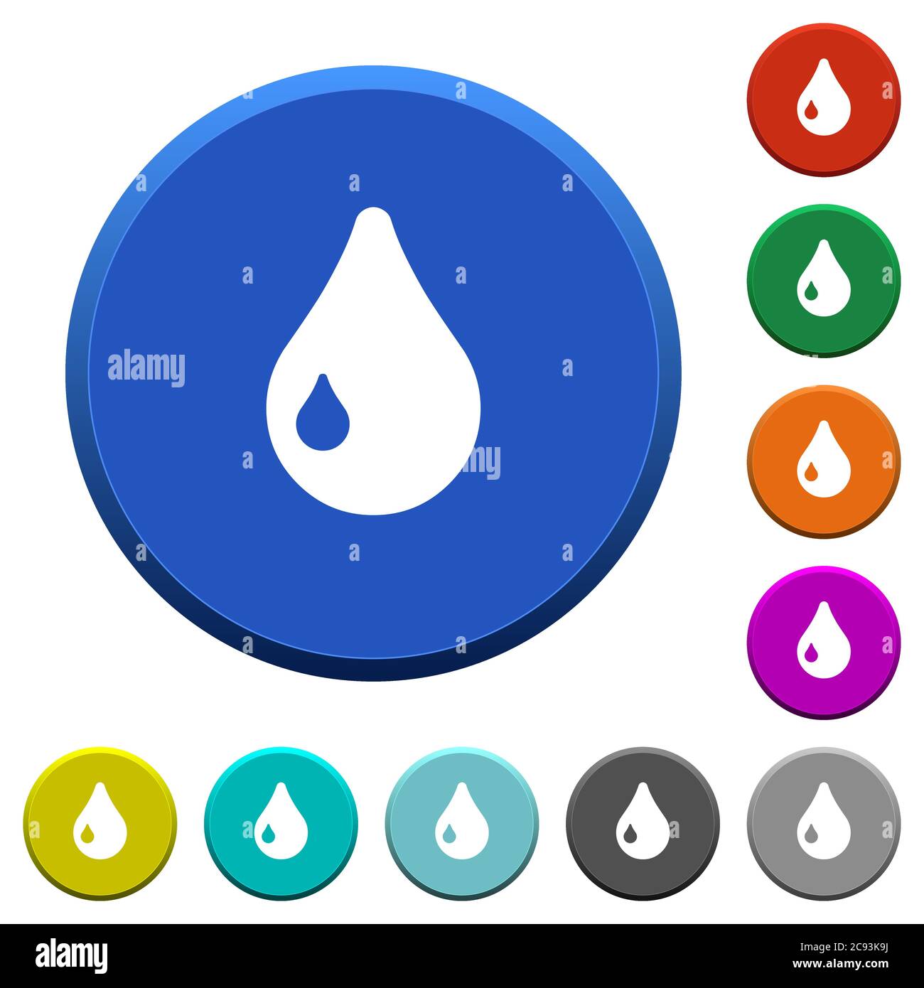 Drop round color beveled buttons with smooth surfaces and flat white ...