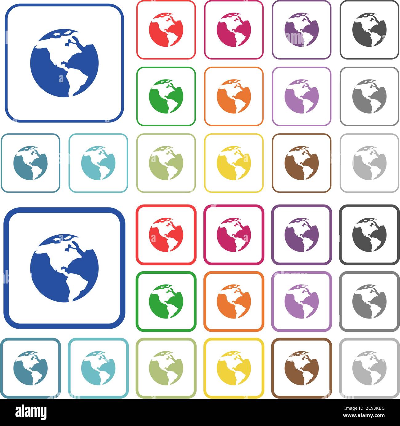 Earth color flat icons in rounded square frames. Thin and thick ...