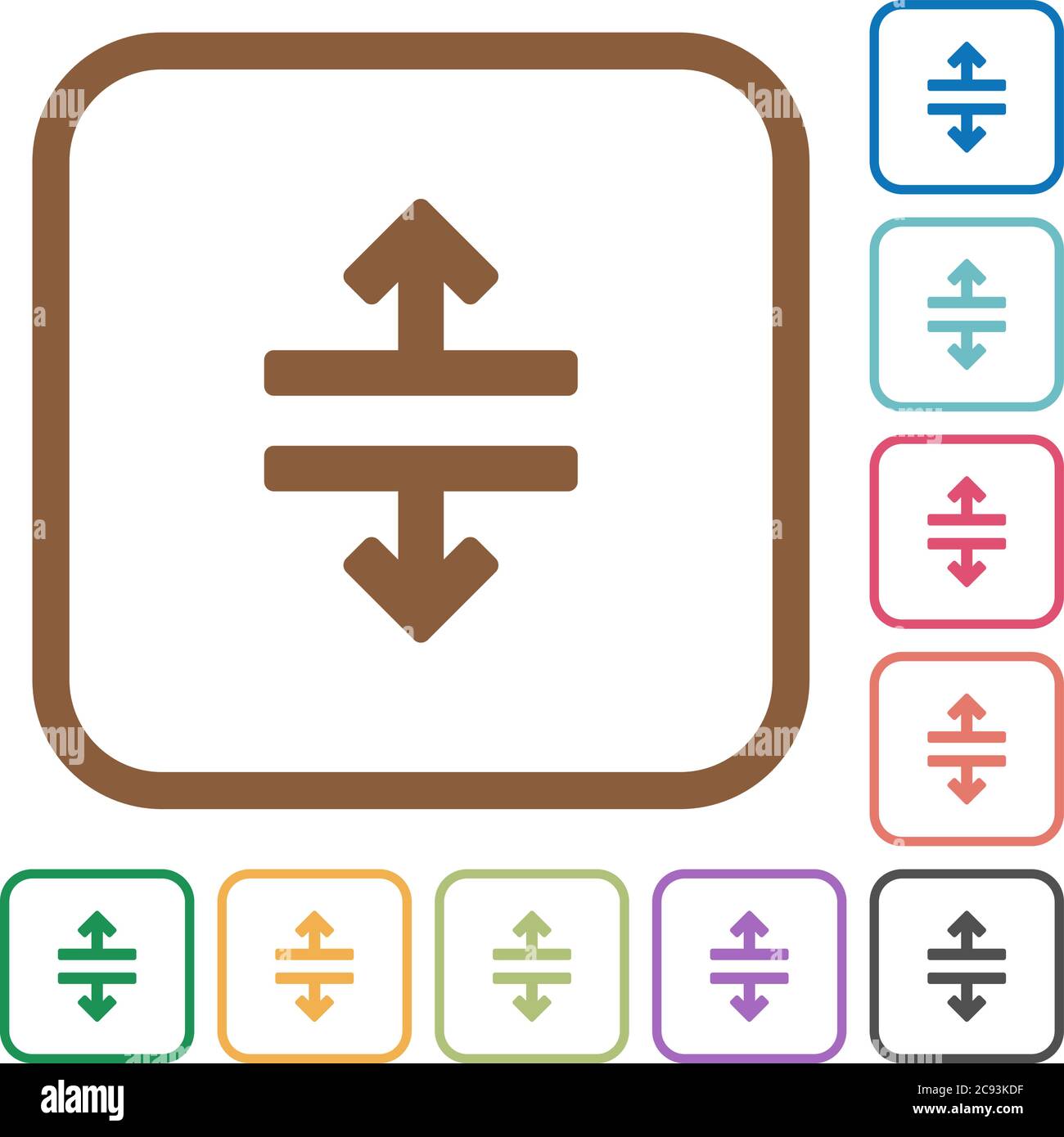 Horizontal split simple icons in color rounded square frames on white ...