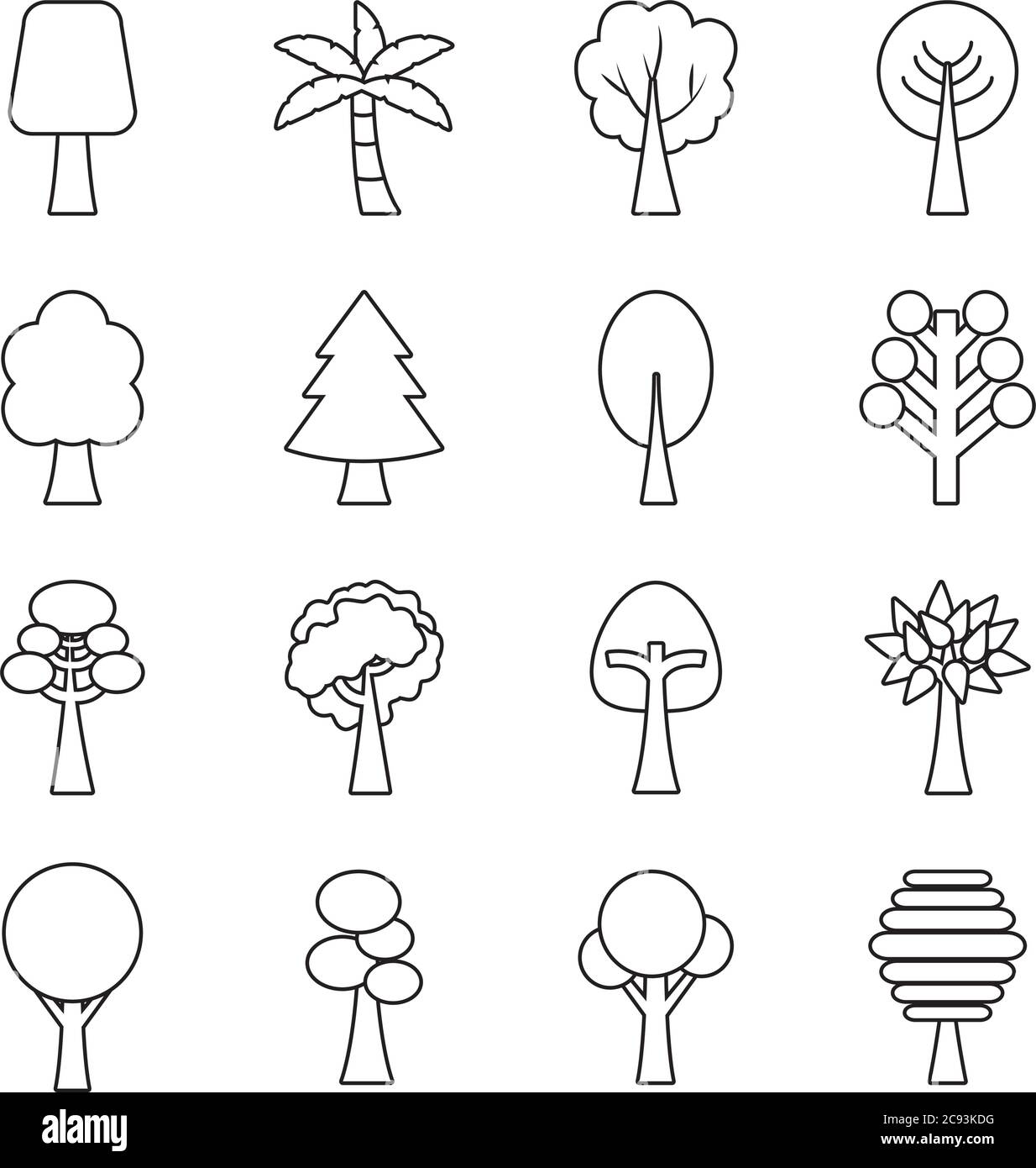 trees line style icon set design, Nature plant season environment ...