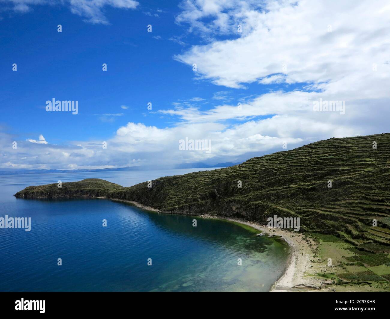 Lake Titicaca, straddling the border between Peru and Bolivia in the ...