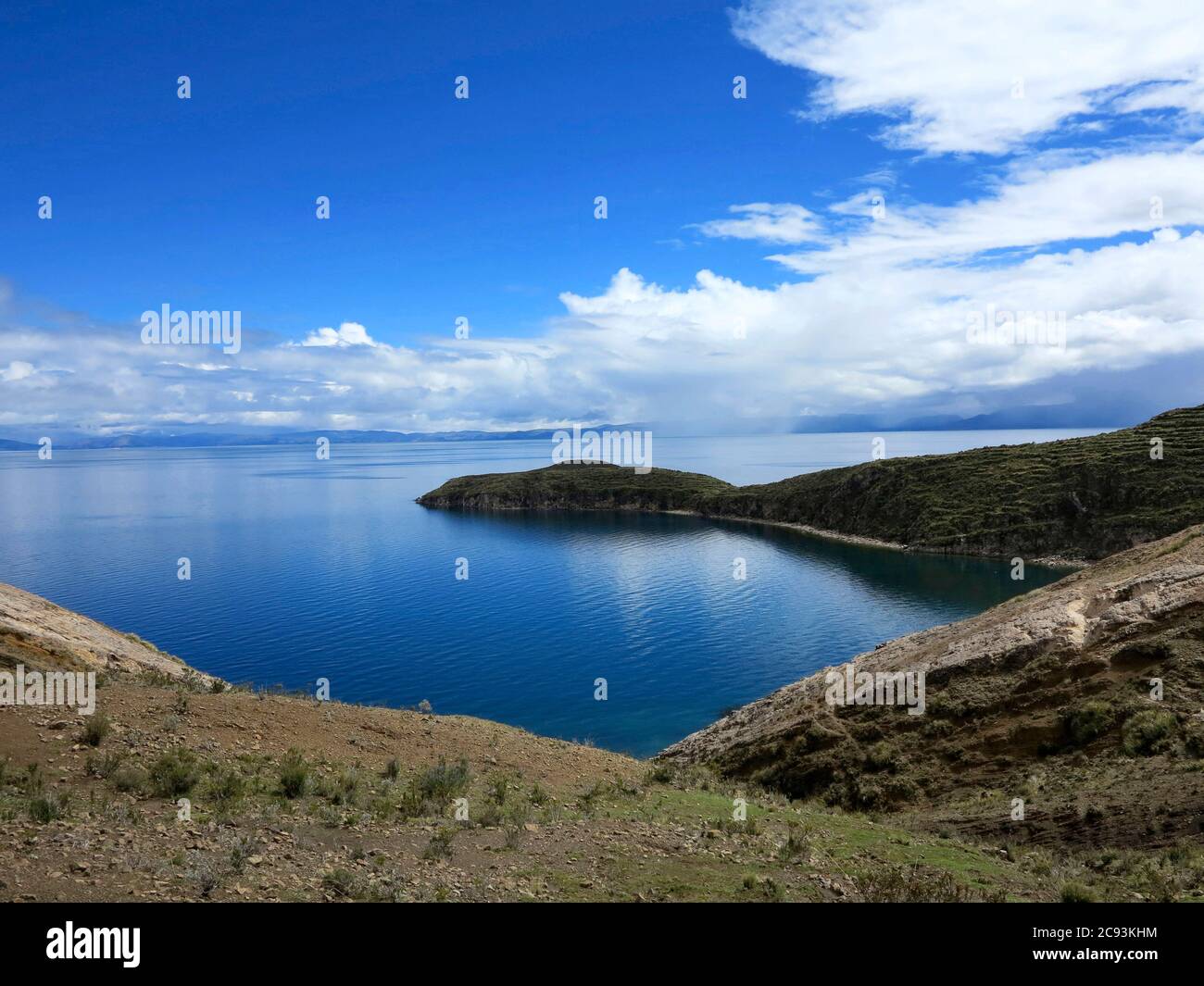 Lake Titicaca, straddling the border between Peru and Bolivia in the ...