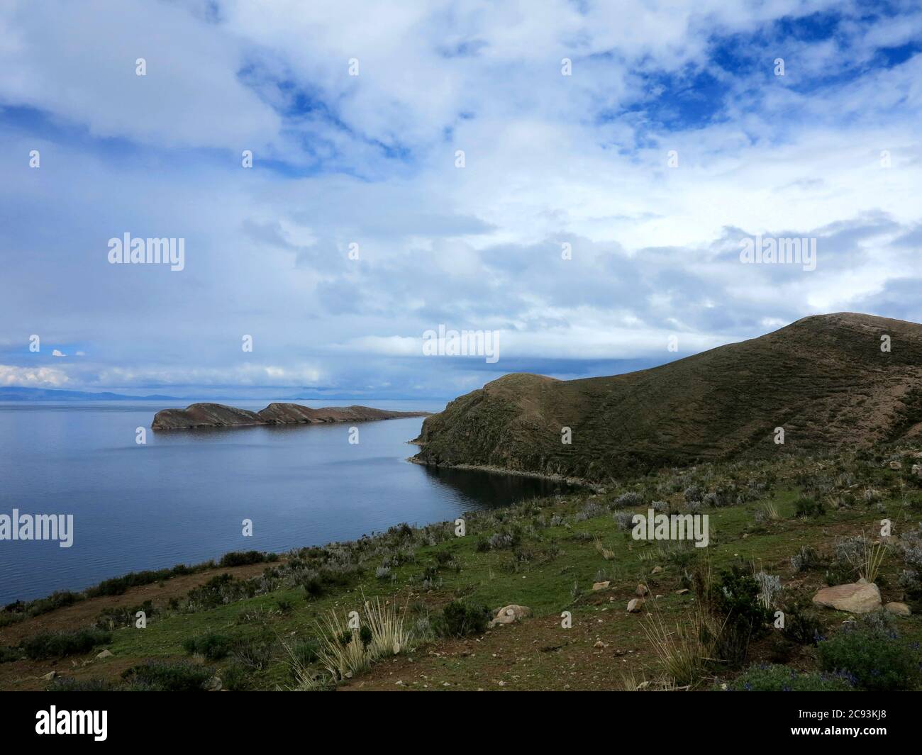 Lake Titicaca, straddling the border between Peru and Bolivia in the ...