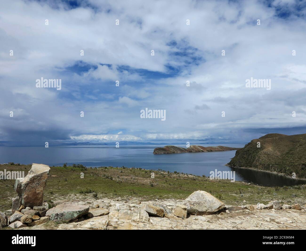 Lake Titicaca, straddling the border between Peru and Bolivia in the ...