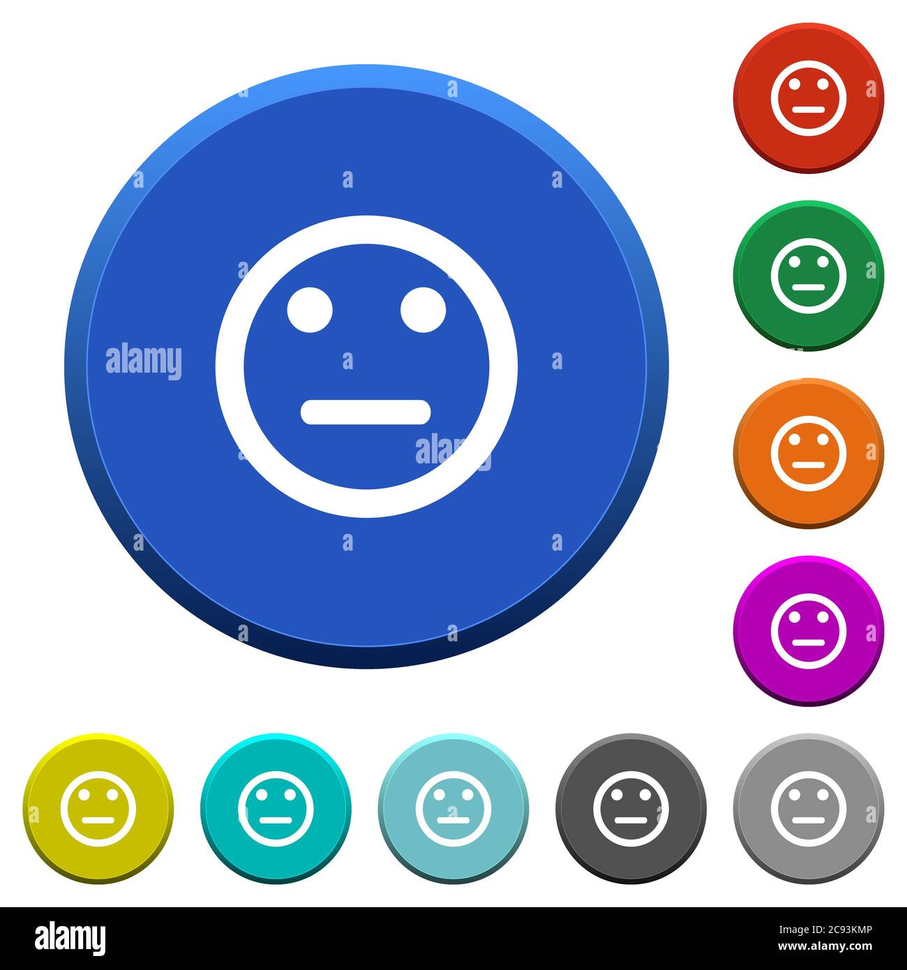 Neutral emoticon round color beveled buttons with smooth surfaces and ...