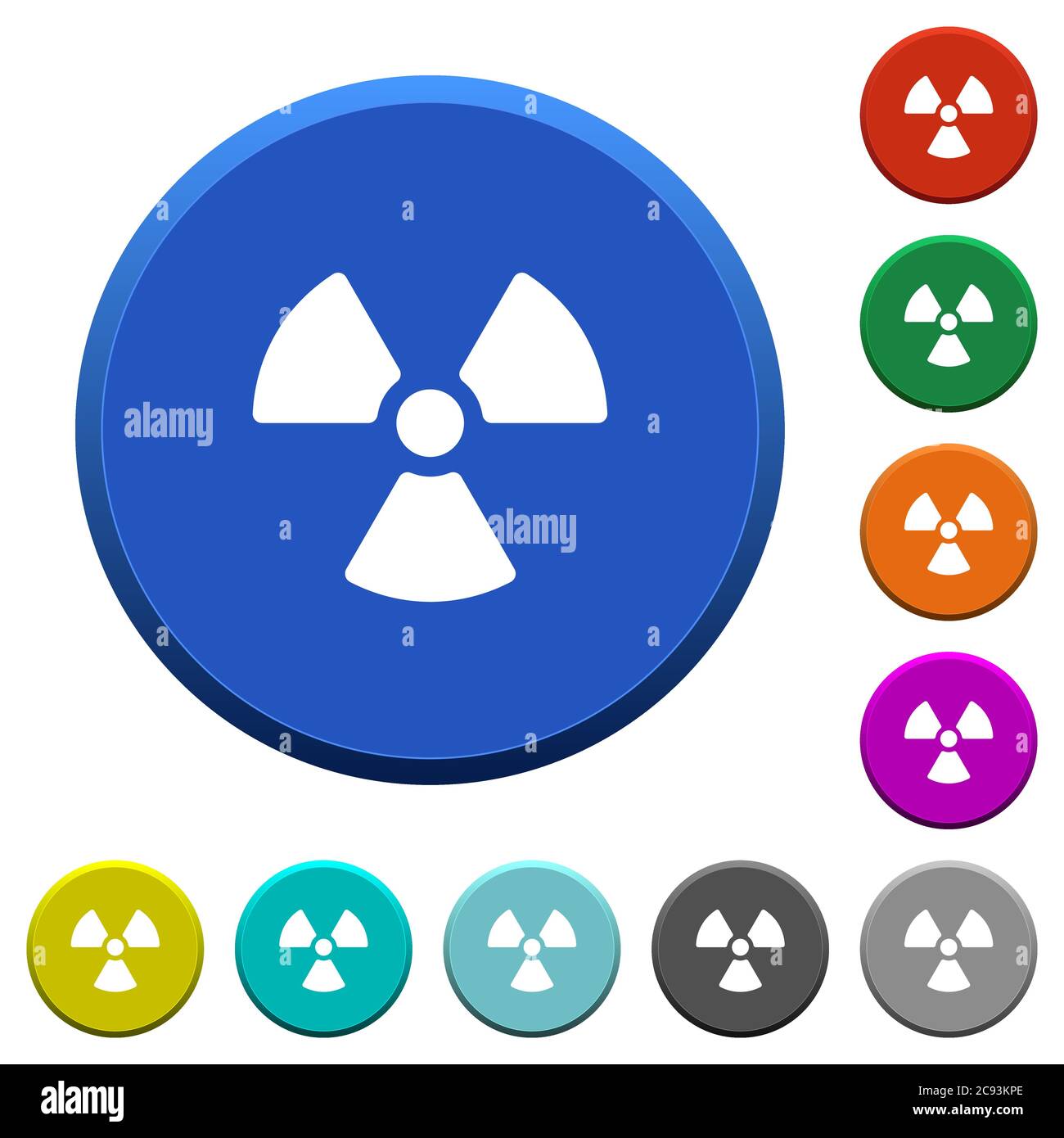 Radiation sign round color beveled buttons with smooth surfaces and ...