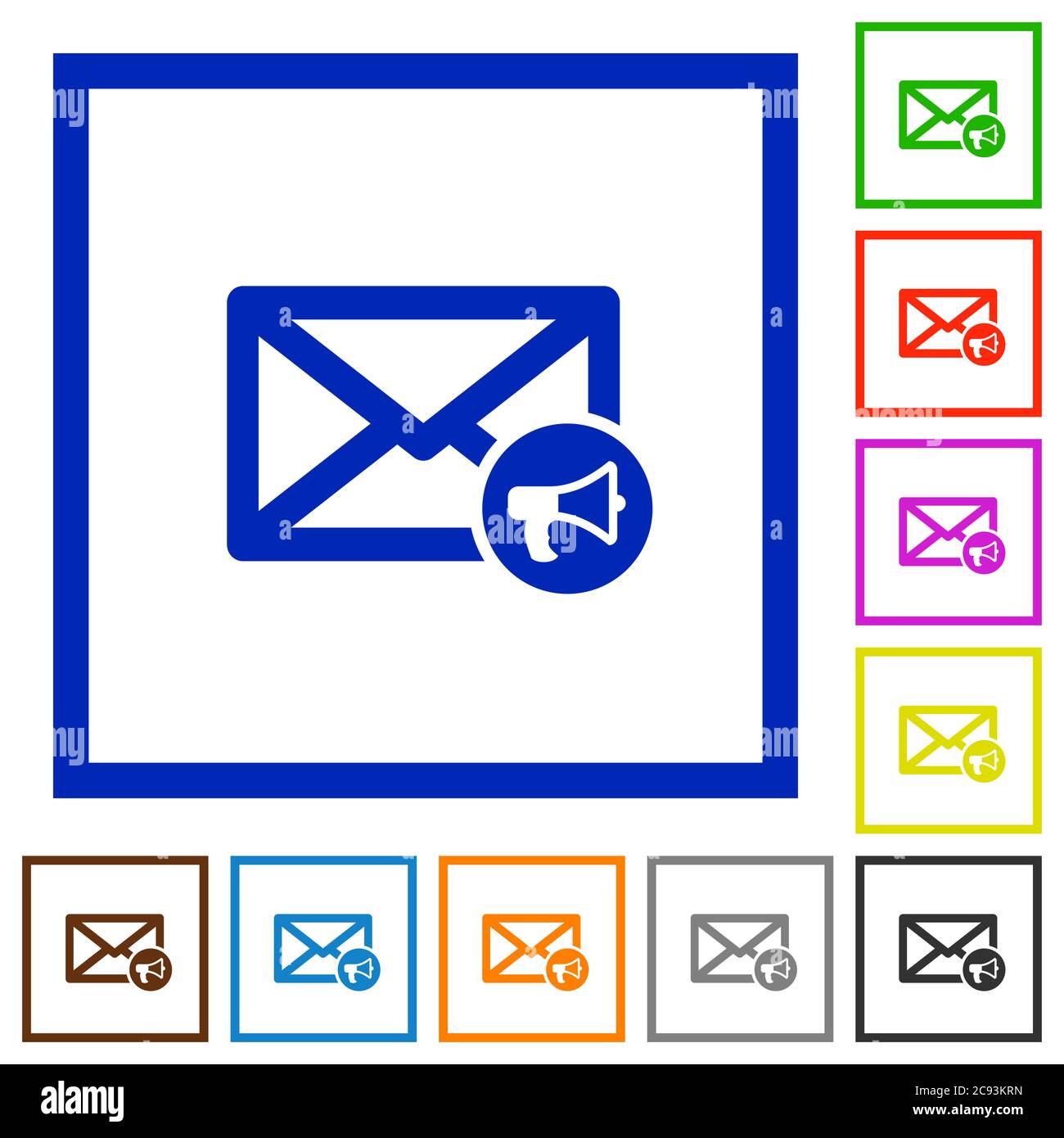 Mail reading aloud flat color icons in square frames on white ...