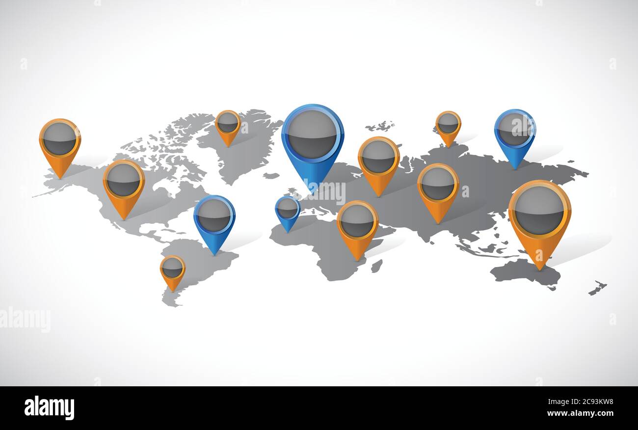 World map and pointer locators illustration design over white Stock ...