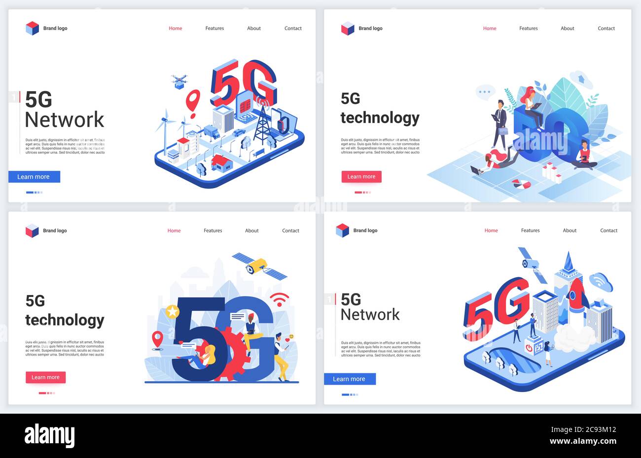 5G telecom network wireless technology vector illustrations. Creative ...