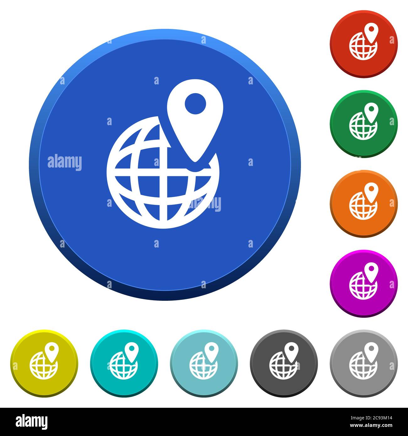 GPS location with globe symbol round color beveled buttons with smooth ...