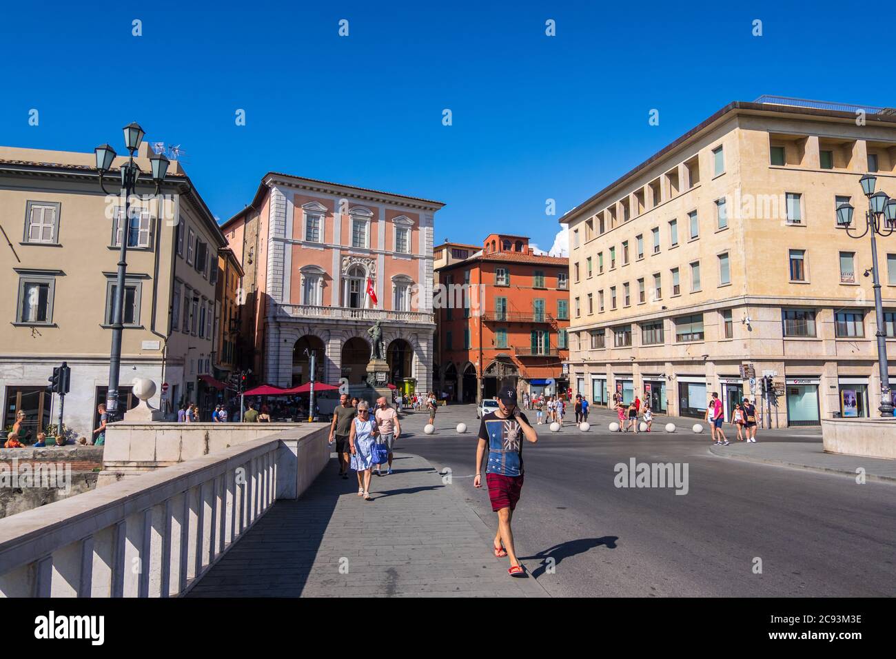 Pisa, Italy - August 14, 2019: The Ponte di mezzo or Middle bridge and ...
