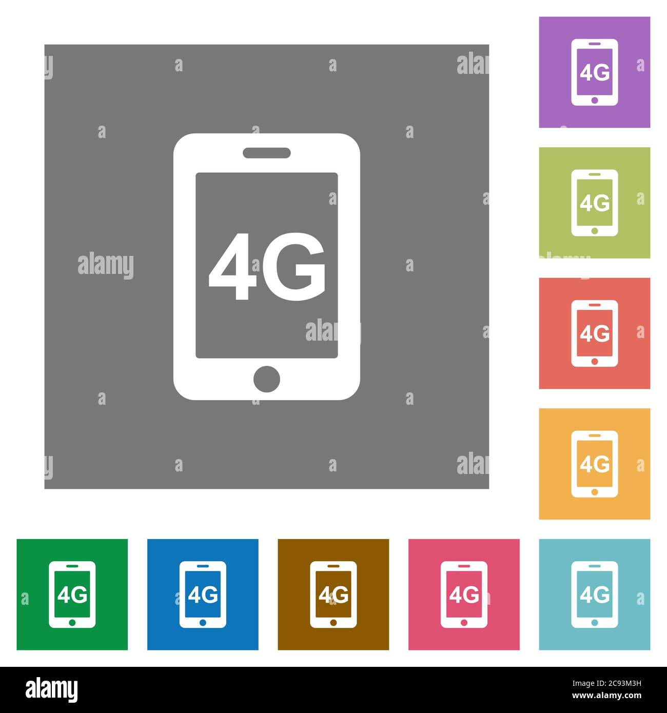 Fourth generation mobile network flat icons on simple color square ...
