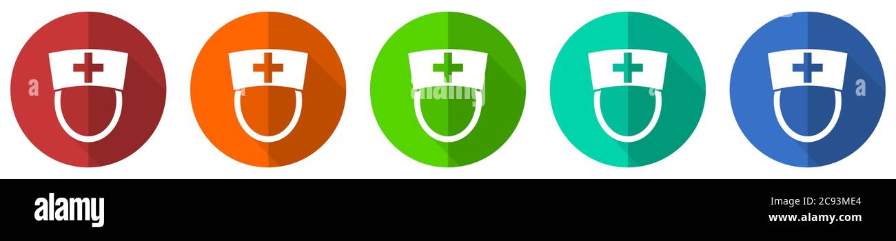 Nurse icon set, red, blue, green and orange flat design web buttons ...