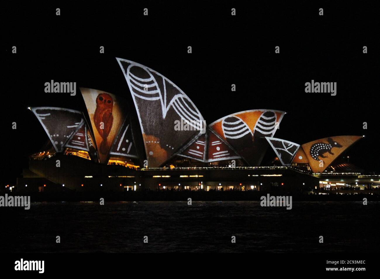 SYDNEY, AUSTRALIA - Jun 11, 2016: Opera House by night with aboriginal ...