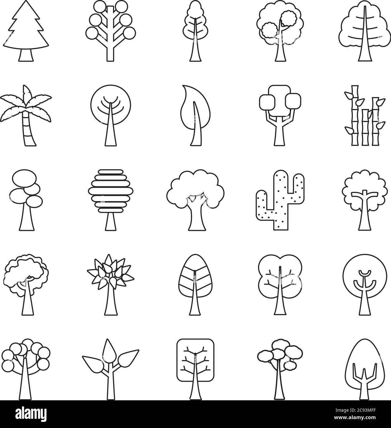trees line style icon set design, Nature plant season environment ...