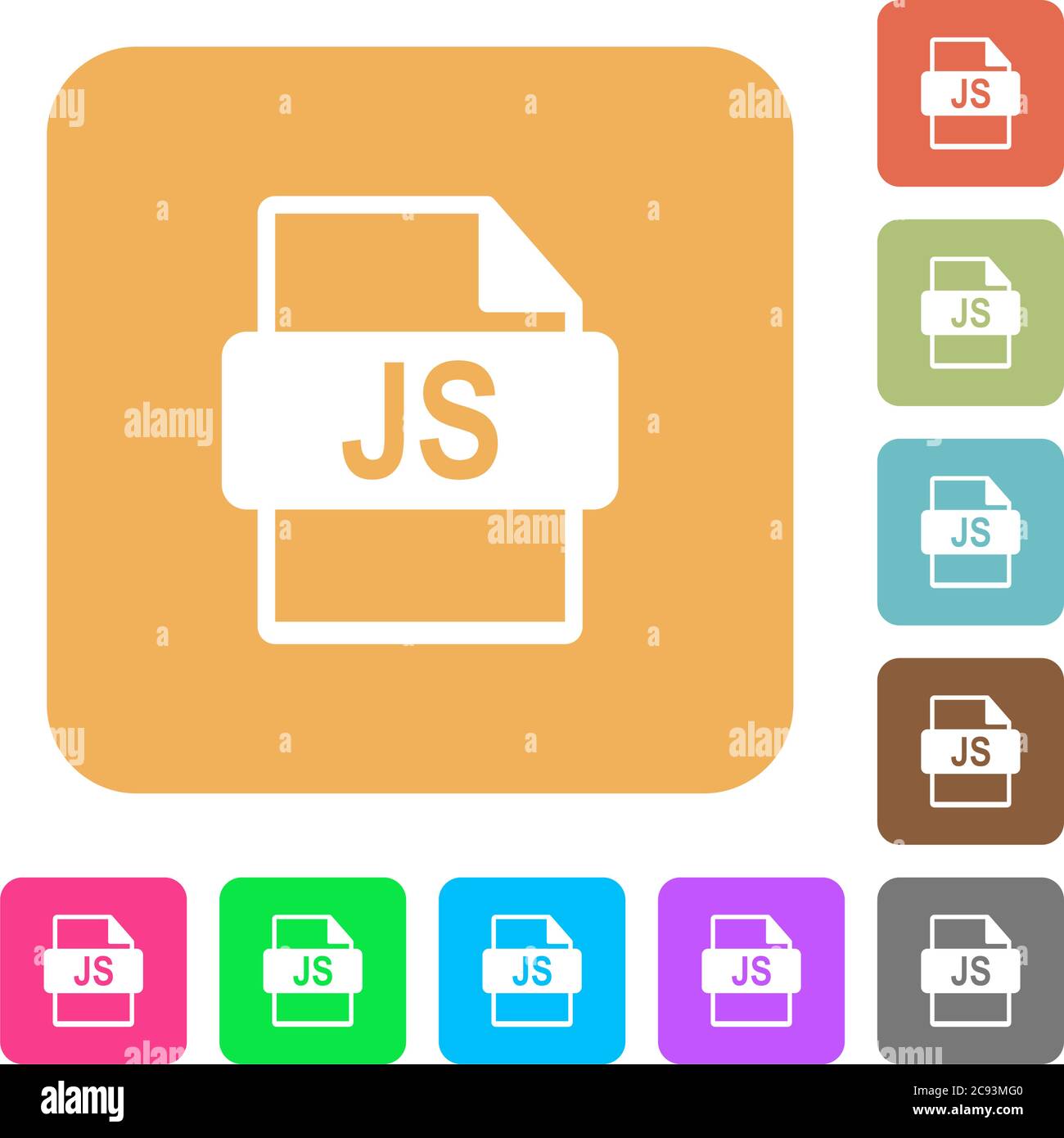 JS file format flat icons on rounded square vivid color backgrounds ...