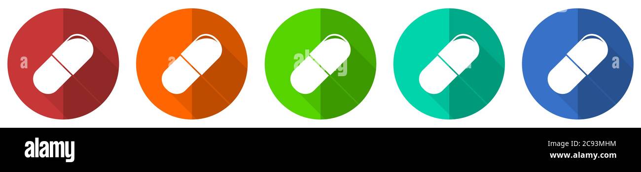 Drugs icon set, red, blue, green and orange flat design web buttons ...