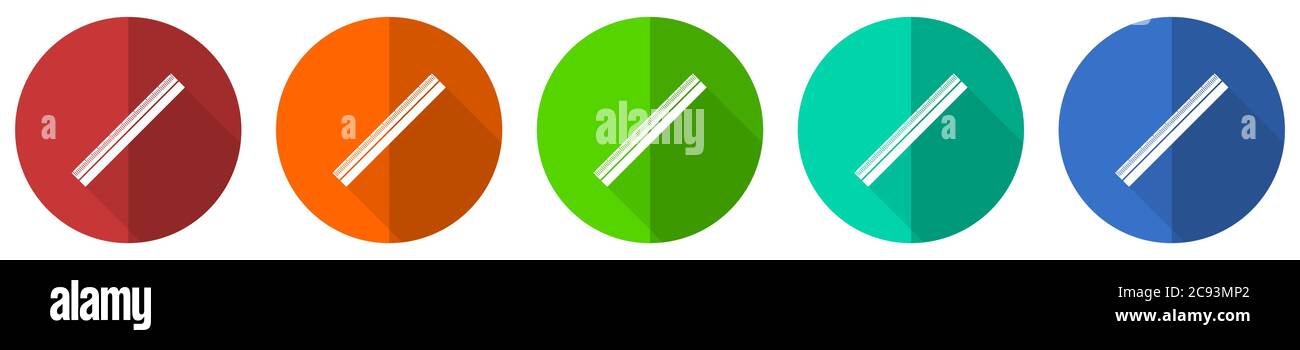 Ruler icon set, tool, measurement, equipment, education, school, red ...