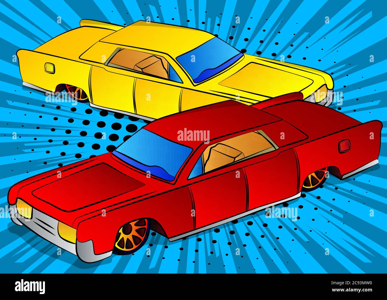 Comic book style, cartoon vector illustration of a retro American ...