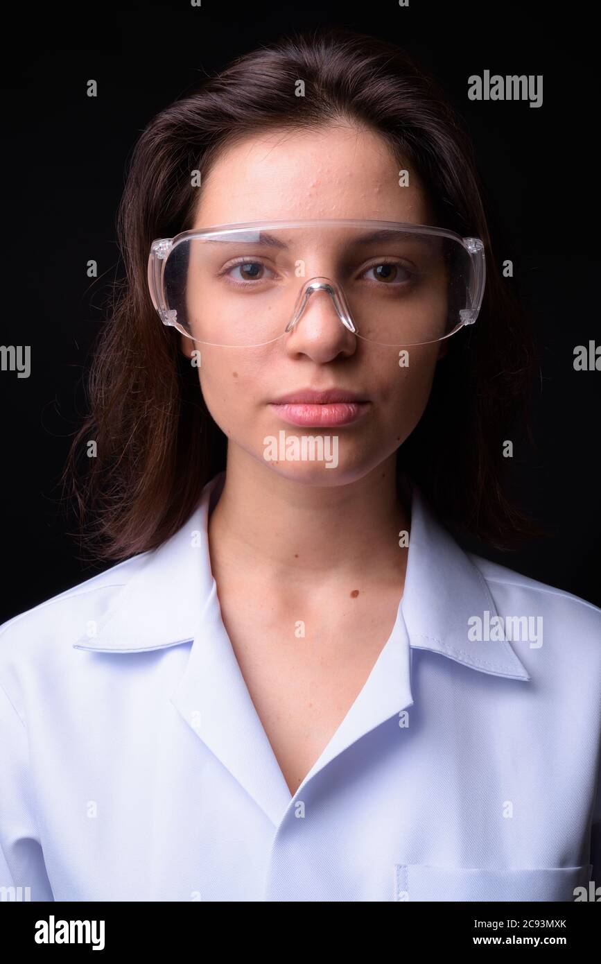 Portrait of young beautiful woman doctor with short hair Stock Photo ...