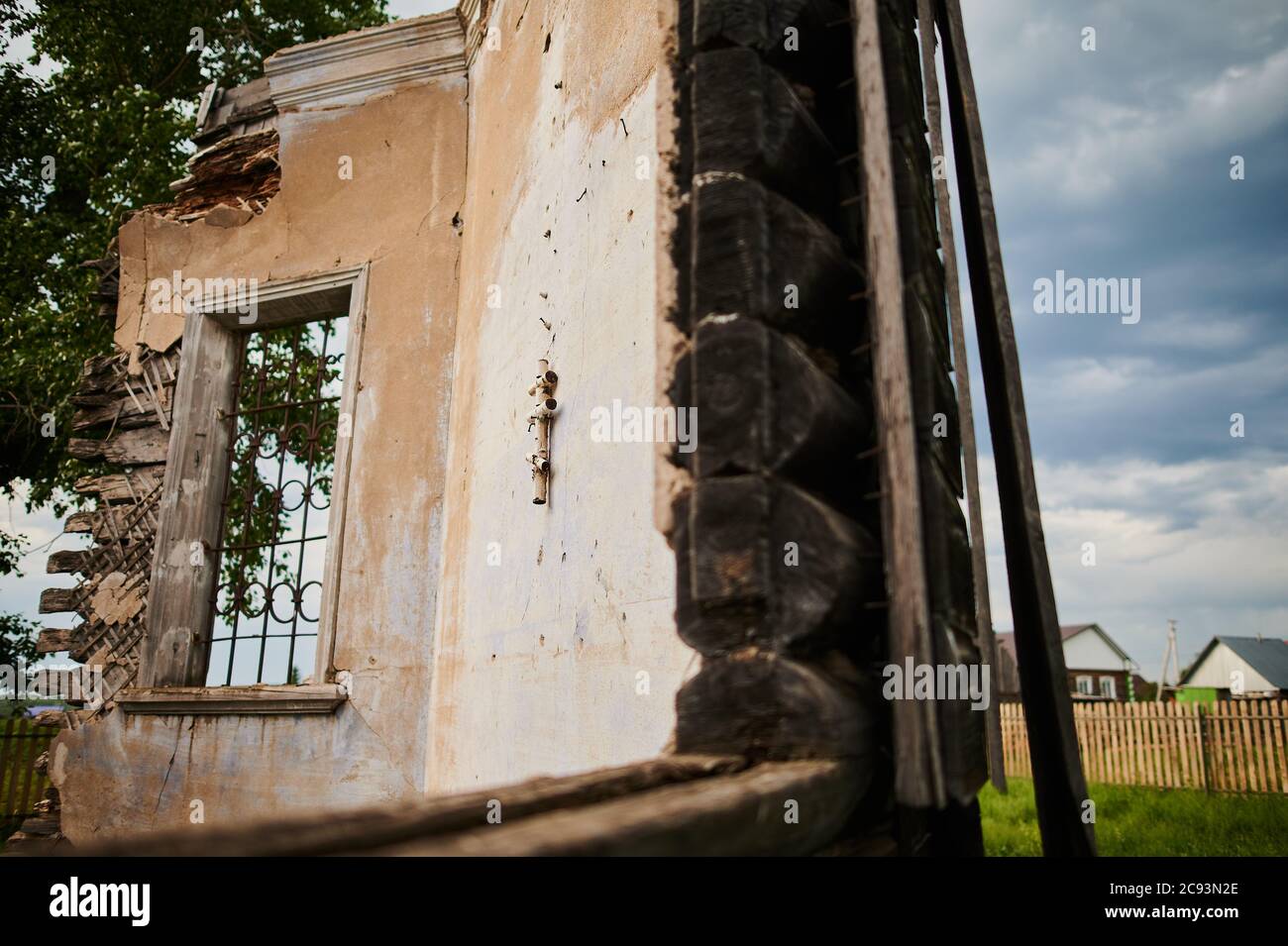 Landscape of ruined buildings at sunset, image of decrepitude or ...
