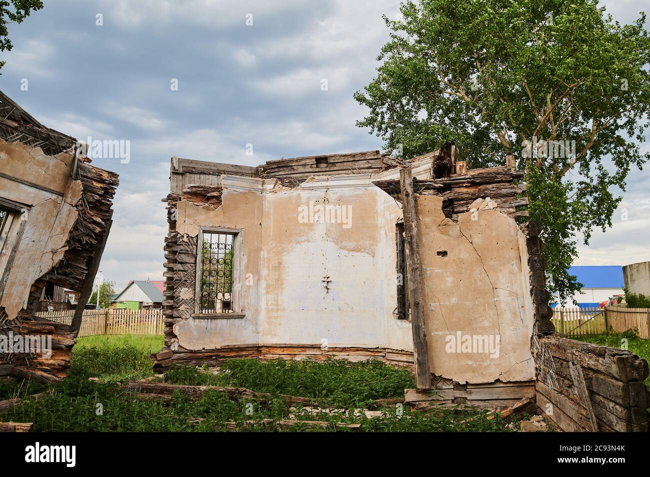 Landscape of ruined buildings at sunset, image of decrepitude or ...