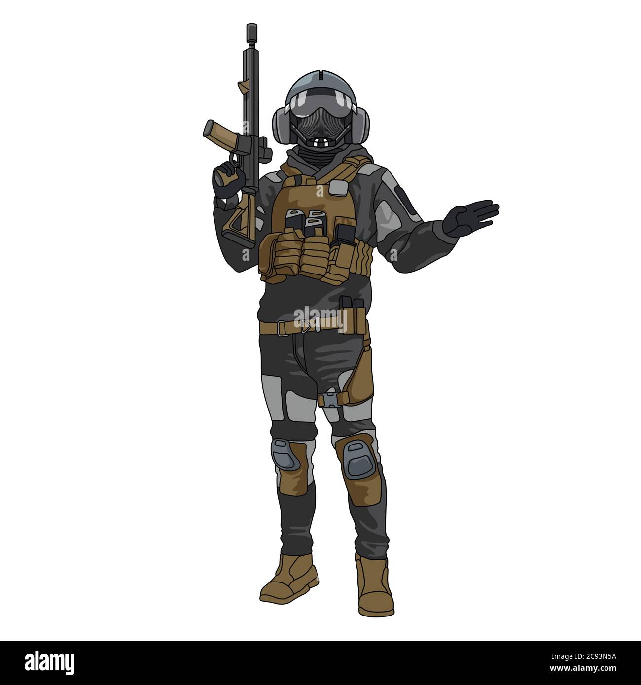 Colorful detailed vector of a special forces man with a rifle Stock ...