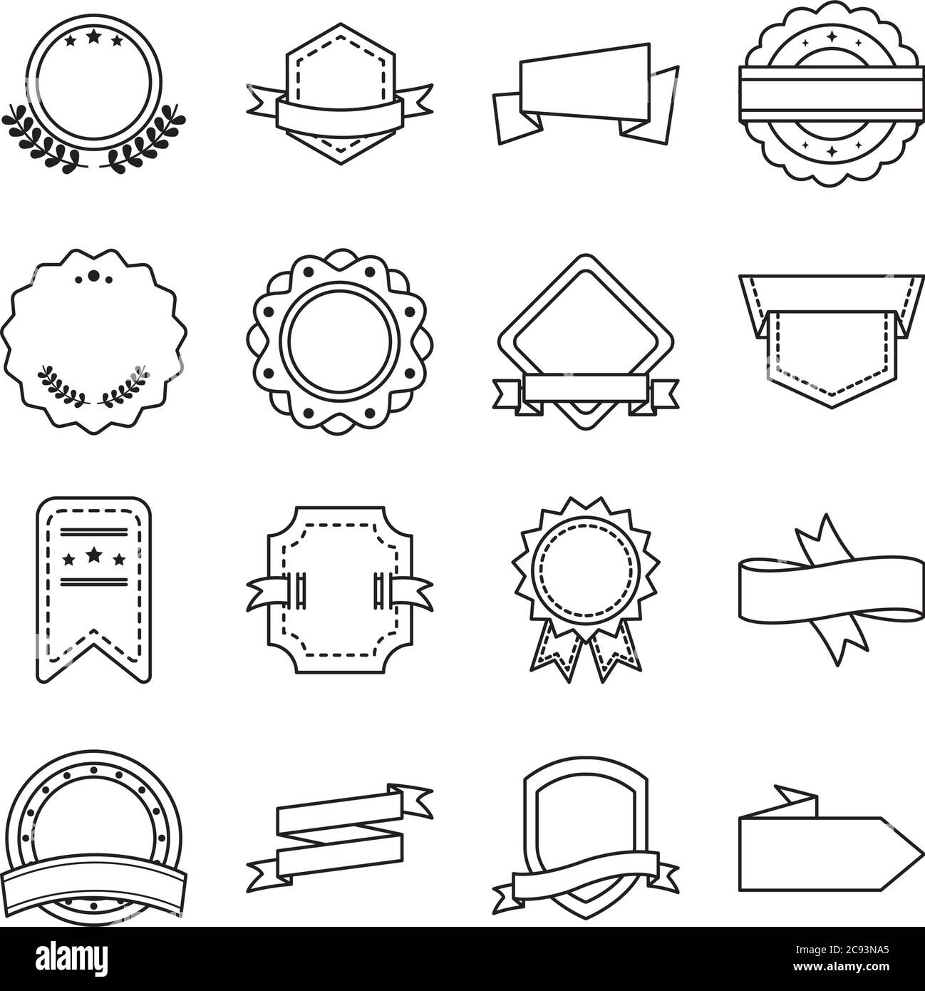 decorative frames and stickers icon set over white background, line ...