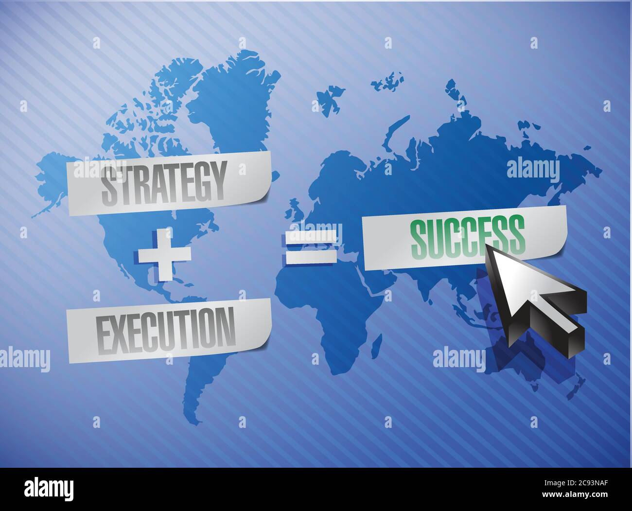 Strategy, execution and success illustration design over a world map ...