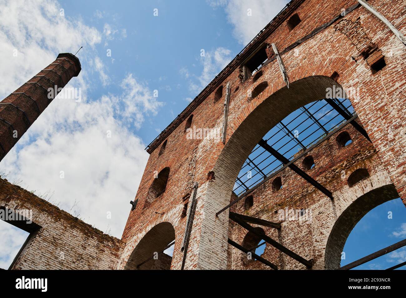 Landscape of ruined buildings at sunset, image of decrepitude or ...