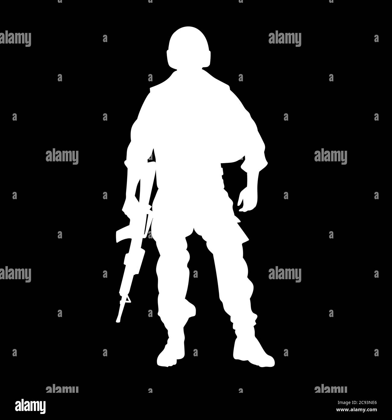 Standing soldier with an assault rifle, silhouette Stock Vector Image ...