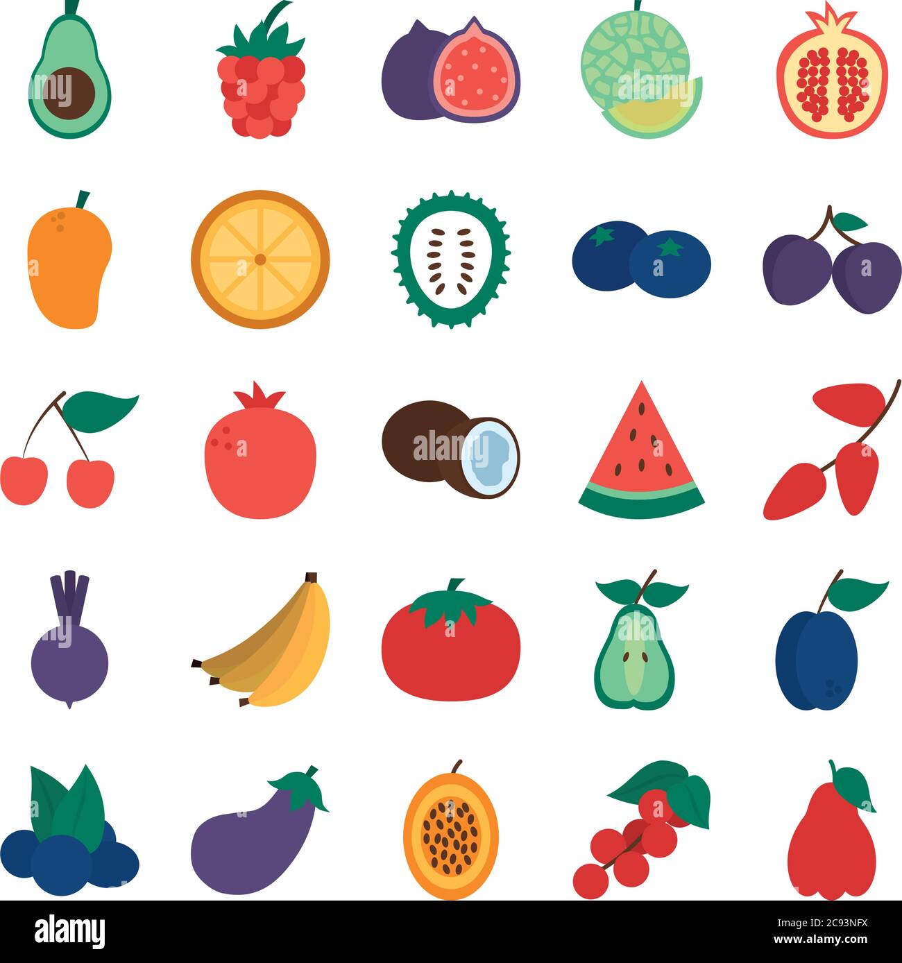 cherry and exotic fruits icon set over white background, flat style ...